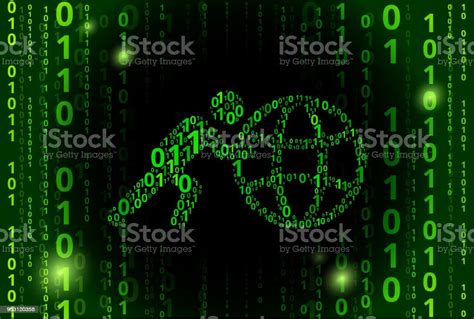 Stick Figure Pushing Globe Binary Code Vector Pattern Background Stock