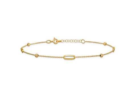 14k Yellow Gold Polished Diamond Cut Beads With 1 Inch Extension Anklet