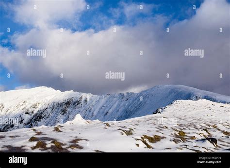 View To Mt Snowdon Summit From Rhyd Ddu Path Route In Winter Snow In