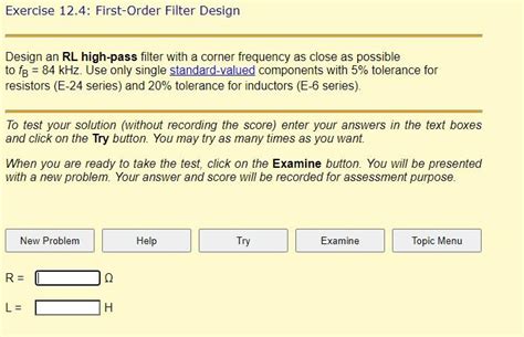 Solved Exercise 12 4 First Order Filter Design Design An Rl