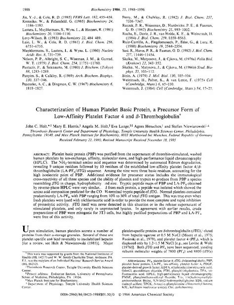 Pdf Characterization Of Human Platelet Basic Protein A Precursor Form Of Low Affinity