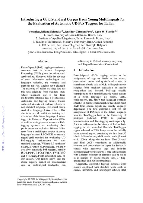 Pdf Introducing A Gold Standard Corpus From Young Multilinguals For