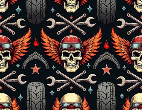 Seamless Biker Skull Pattern Premium Ai Generated Image