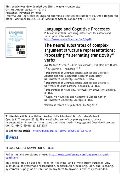 Pdf The Neural Substrates Of Complex Argument Structure Representations Processing