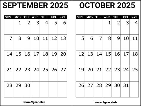 September And October 2025 🇺🇸 Calendar Printable 9gear Club