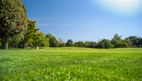 Fresh Green Grass Lawn Background In Sunny Summer Day Stock