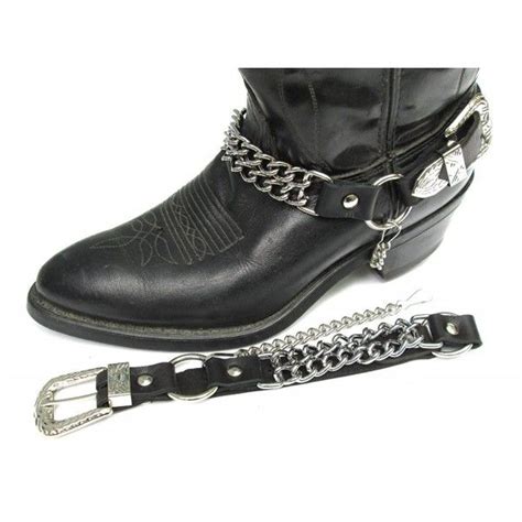 Western Boots Boot Chains Black Leather With 2 Steel Chains