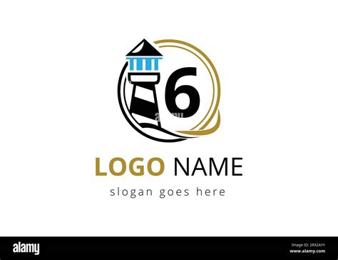Letter 6 Lighthouse Logo Design Vector Template Modern Vector