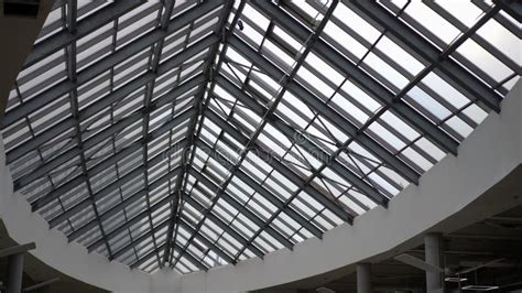 Glass Ceiling In A Modern Shopping Mall With Metal Framework Stock