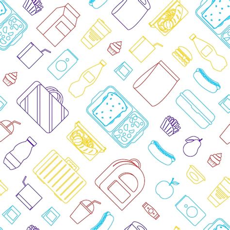 Premium Vector Thin Line Color School Lunch Food Boxes Seamless Pattern Background Vector