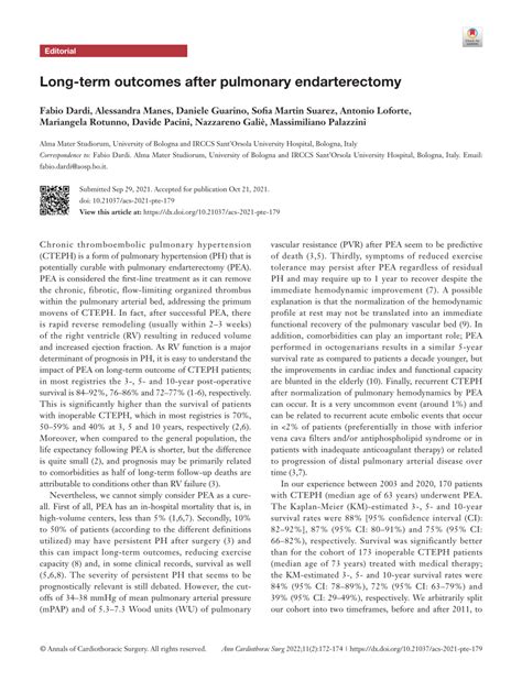 Pdf Long Term Outcomes After Pulmonary Endarterectomy