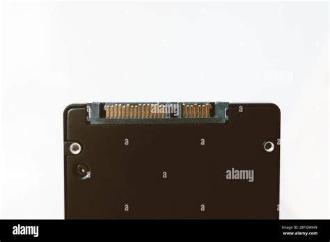 Contacts Of Modern SATA Fast Interface Of New SSD Solid State Drive Disk Against White