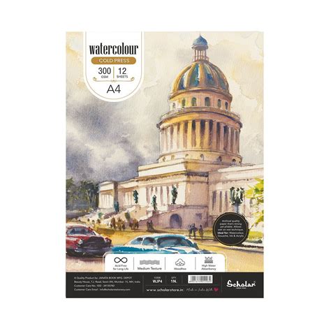 Scholar Artists Watercolour A4 Medium Grain 300 Gsm Glued Pad Of 12