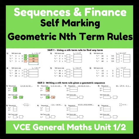 Self Marking Worksheet Geometric Nth Term Rules Vce General Maths 12