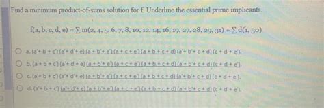 solved find the minimum sum of products for the following