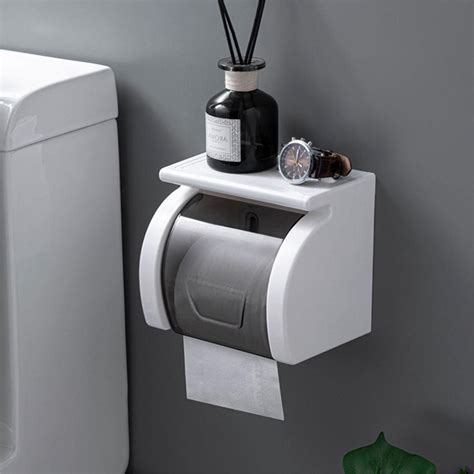 Self Adhesive Toilet Paper Holder With Shelf Waterproof Toilet Paper Roll Holder Wall Mount For