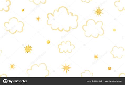 Endess Pattern Seamless Pattern Sky Elements Clouds Stars Golden