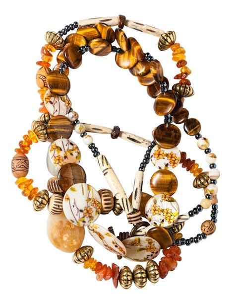 Premium Photo Tangled Necklace From Amber Tigers Eye Beads
