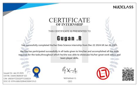 Nullclass Internship Certificate Datascience Finetune Gugan R