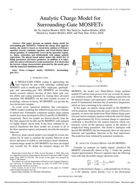 Analytic Charge Model For Surrounding Gate Mosfets Pdf Mosfet Field Effect Transistor