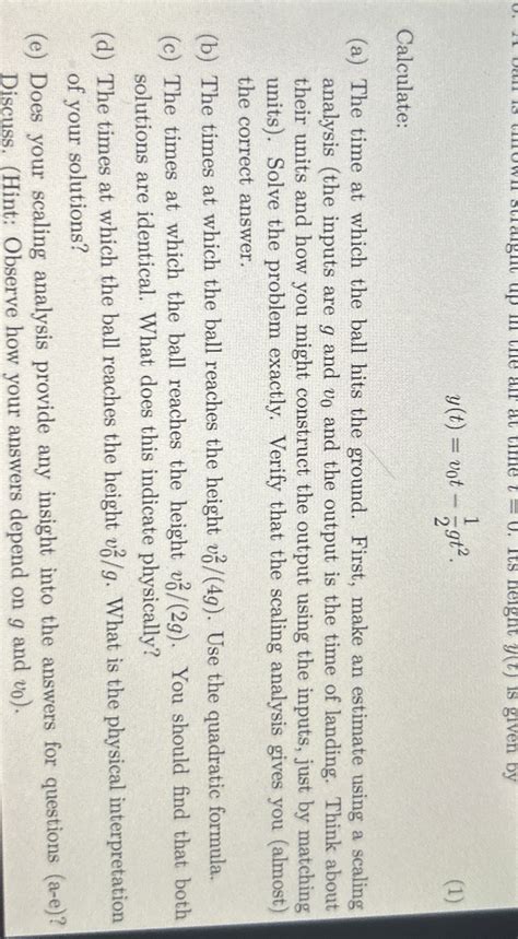 solved y t v0t 12gt2calculate a ﻿the time at which the