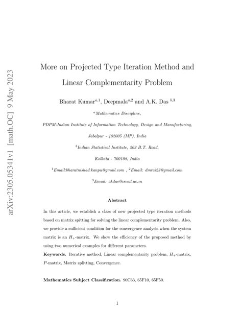 Pdf More On Projected Type Iteration Method And Linear Complementarity Problem