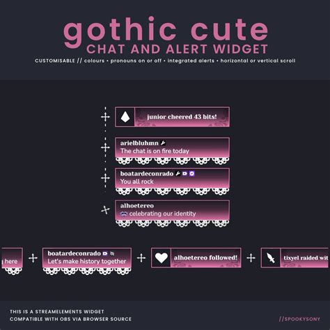 Gothic Cute Chat And Alert Stream Widget Horizontal And Vertical Scroll Color Customizable