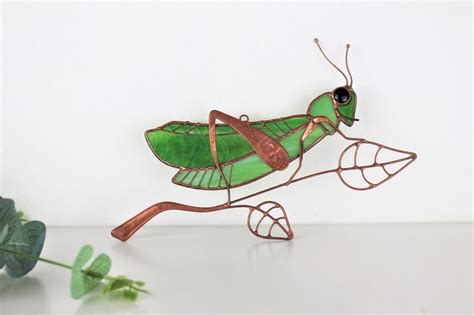 Suncatcher Grasshopper Skipjack Stained Glass Panel Decor Etsy