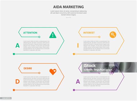 슬라이드 프리젠테이션을 위한 열린 슬라이스 모양이 있는 화살표 가장자리가 있는 4포인트 템플릿이 있는 Aida 마케팅 인포그래픽