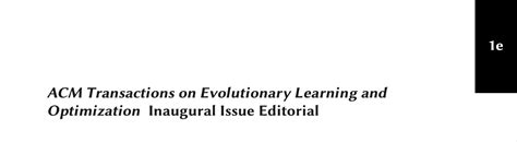 Acm Telo Transactions On Evolutionary Learning And Optimization Free