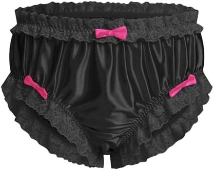 Abafip Mens Satin Silk Underwear Ruffle Lace Sissy Panties Bowknot