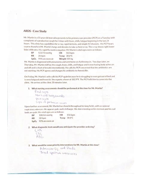 Ards Case Study 96 Acute Respiratory Distress Syndrome Case Study
