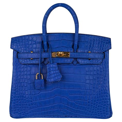 Hermes Birkin 25 Bag Blue Zellige Matte Alligator Gold Hardware At