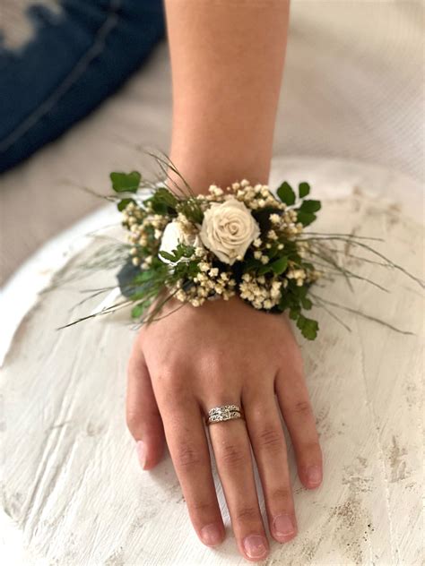 White Roses Wrist Corsage Wedding Wrist Corsage Preserved