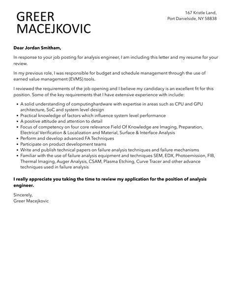 Analysis Engineer Cover Letter Velvet Jobs