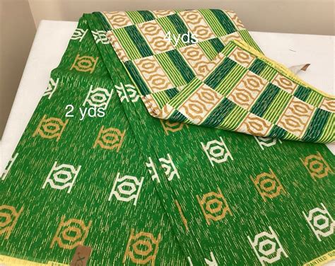 Green Color Block Gold Thread Kente Design Fabric Etsy