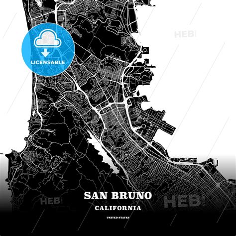 Black Map Poster Template Of San Bruno California Usa Hebstreits