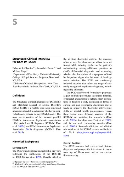 Pdf Structured Clinical Interview For Dsm Iv Scid