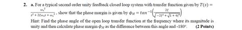 solved a for a typical second order unity feedback closed
