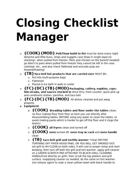 Closing Checklist Pdf