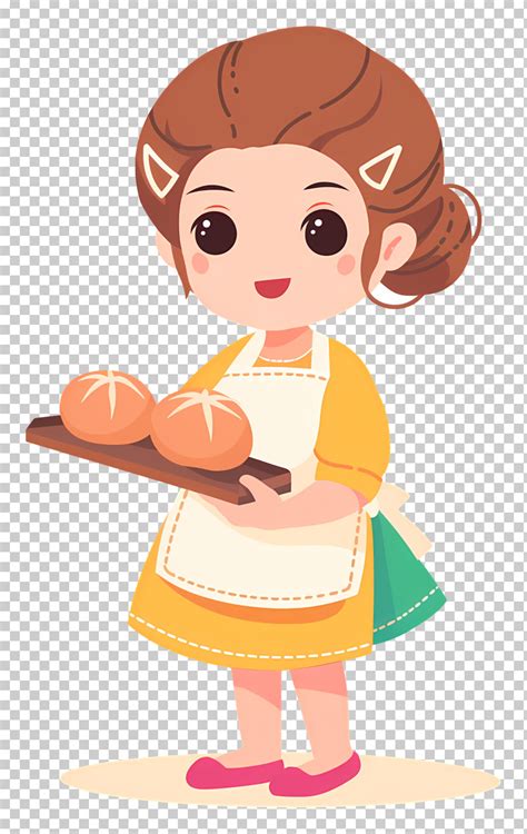 Cute Girl With Buns Girl Holding Fresh Bread Png Clipart Apron