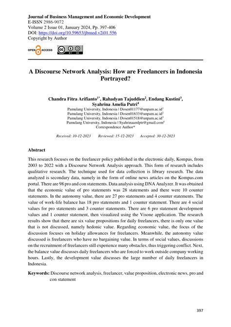 Pdf A Discourse Network Analysis How Are Freelancers In Indonesia Portrayed