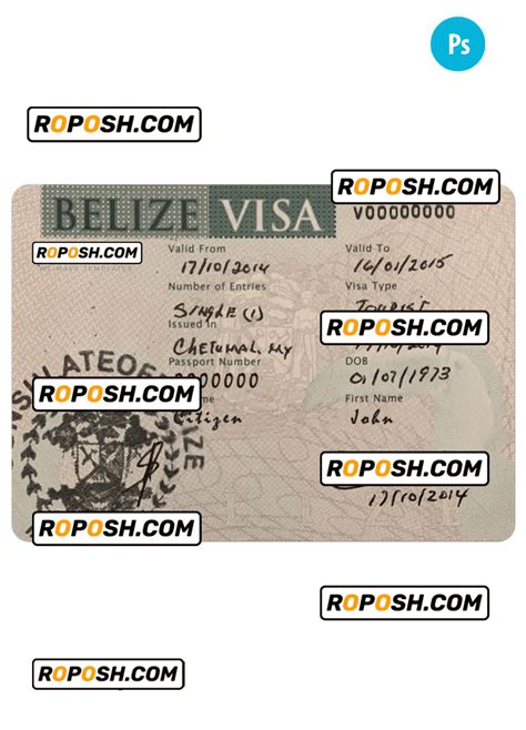 Belize Travel Visa Psd Template With Fonts Roposh