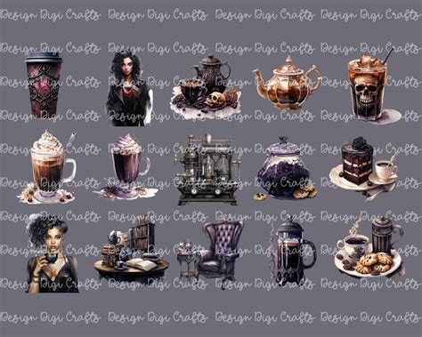 Gothic Coffee Shop Clipart Printable Scrapbook Paper Planner Clipart