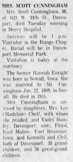 Hannah Agnes Enright Cunningham 1882 1970 Homenaje De Find A Grave