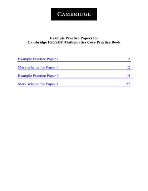 Cambridge Igcse Math Practice Papers