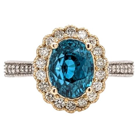 41ct Blue Zircon Ring W Earth Mined Diamonds In Solid 14k Dual Tone Gold Ov 9x7 For Sale At 1stdibs