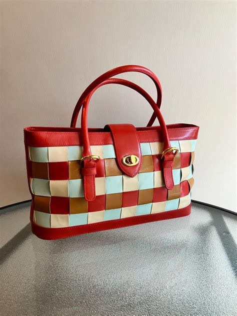 Cynthia Rowley Checkered Leather Patchwork Tote Bag Multi Etsy