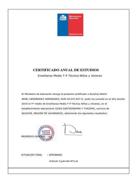 Certificado De Enseñanza Media T P Pdf