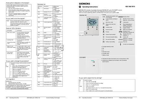 Siemens Rde1001 Programmable Room Thermostat Instruction Manual